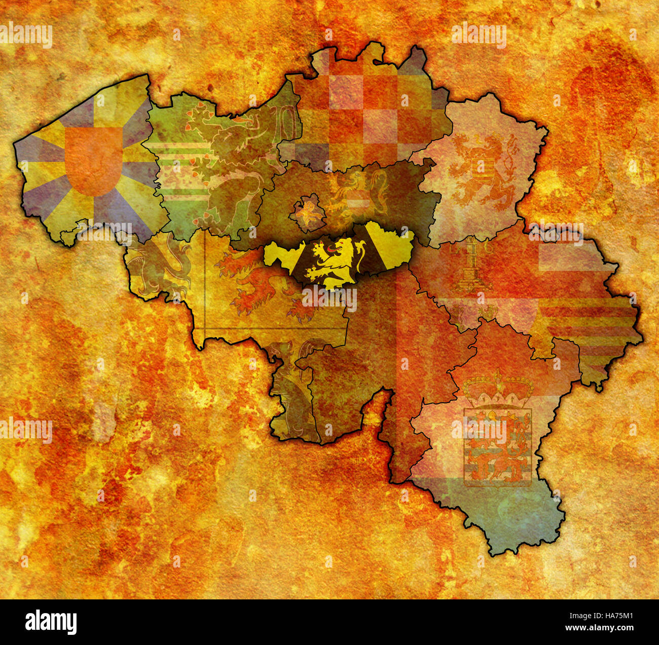 Walloon Brabant on administration map of belgium with flags Stock Photo ...
