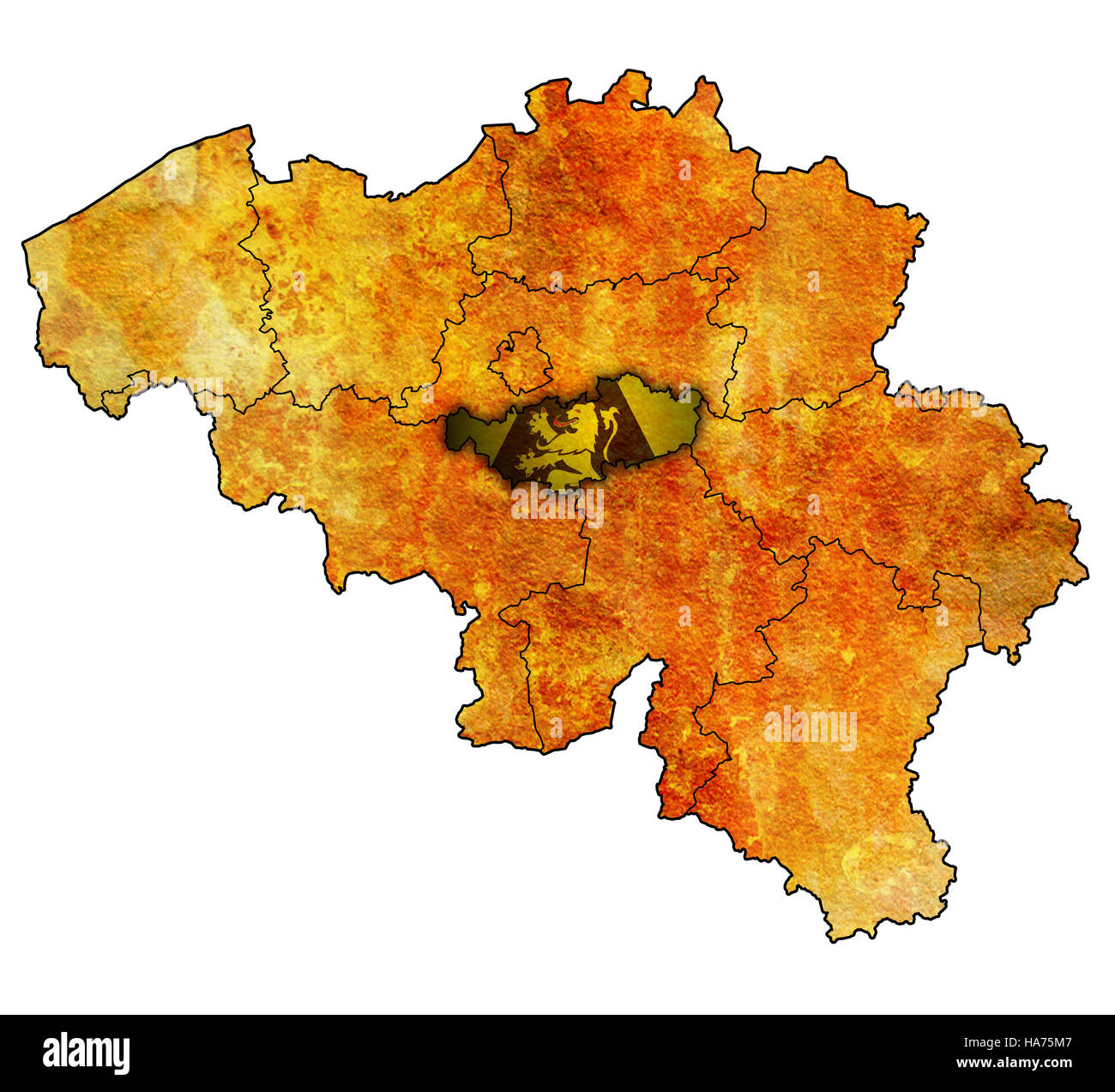Walloon Brabant on administration map of belgium with flags Stock Photo ...