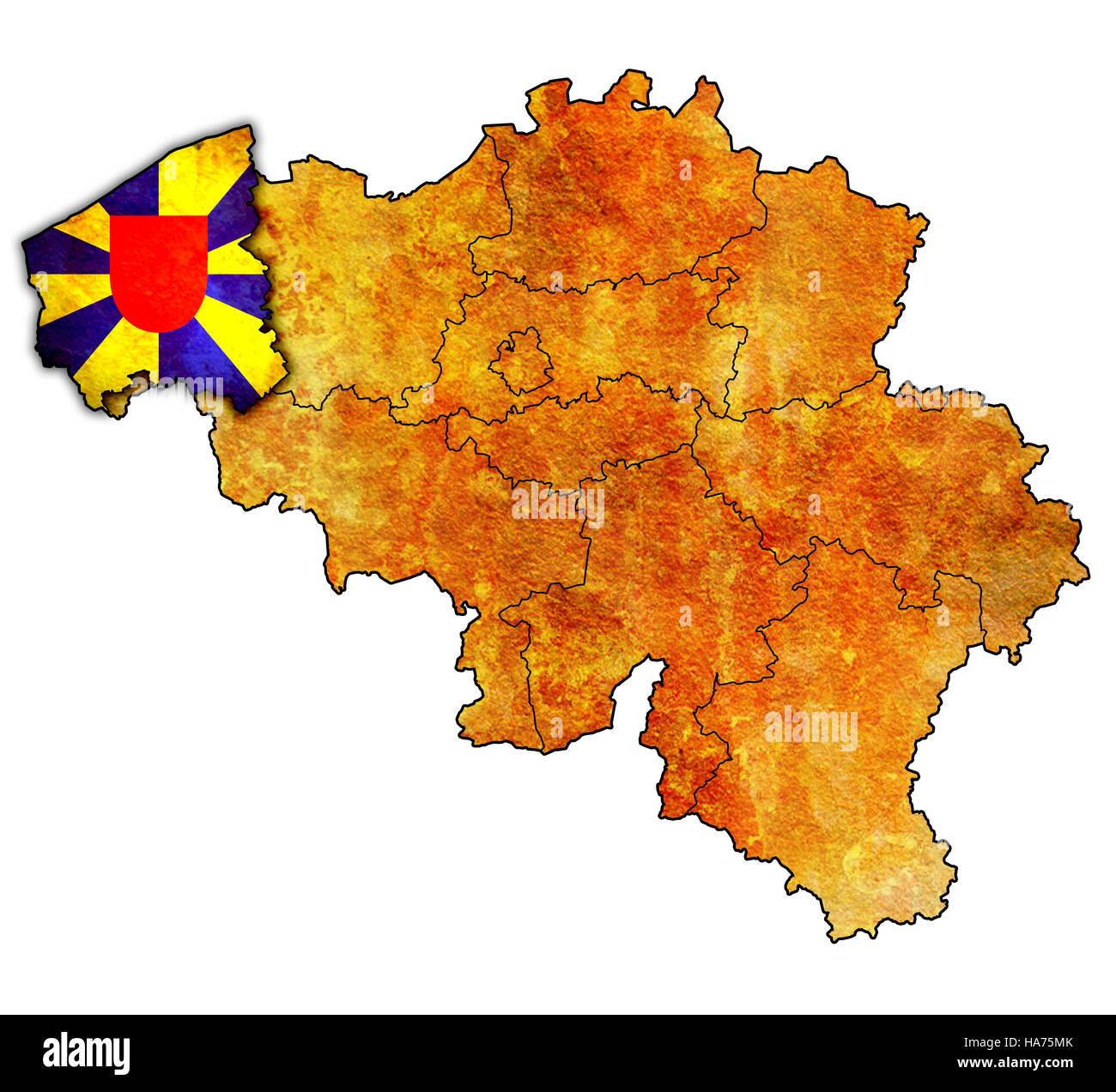 west flanders on administration map of belgium with flags Stock Photo ...