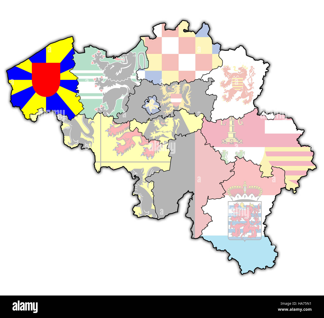 west flanders on administration map of belgium with flags Stock Photo ...