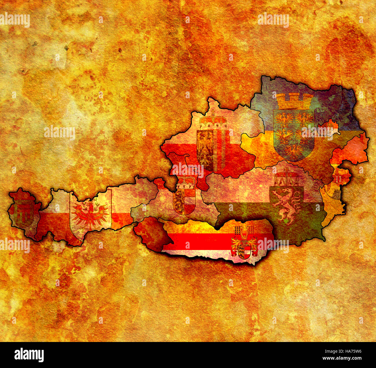 Carinthia flag on map of austria with administrative divisions Stock ...