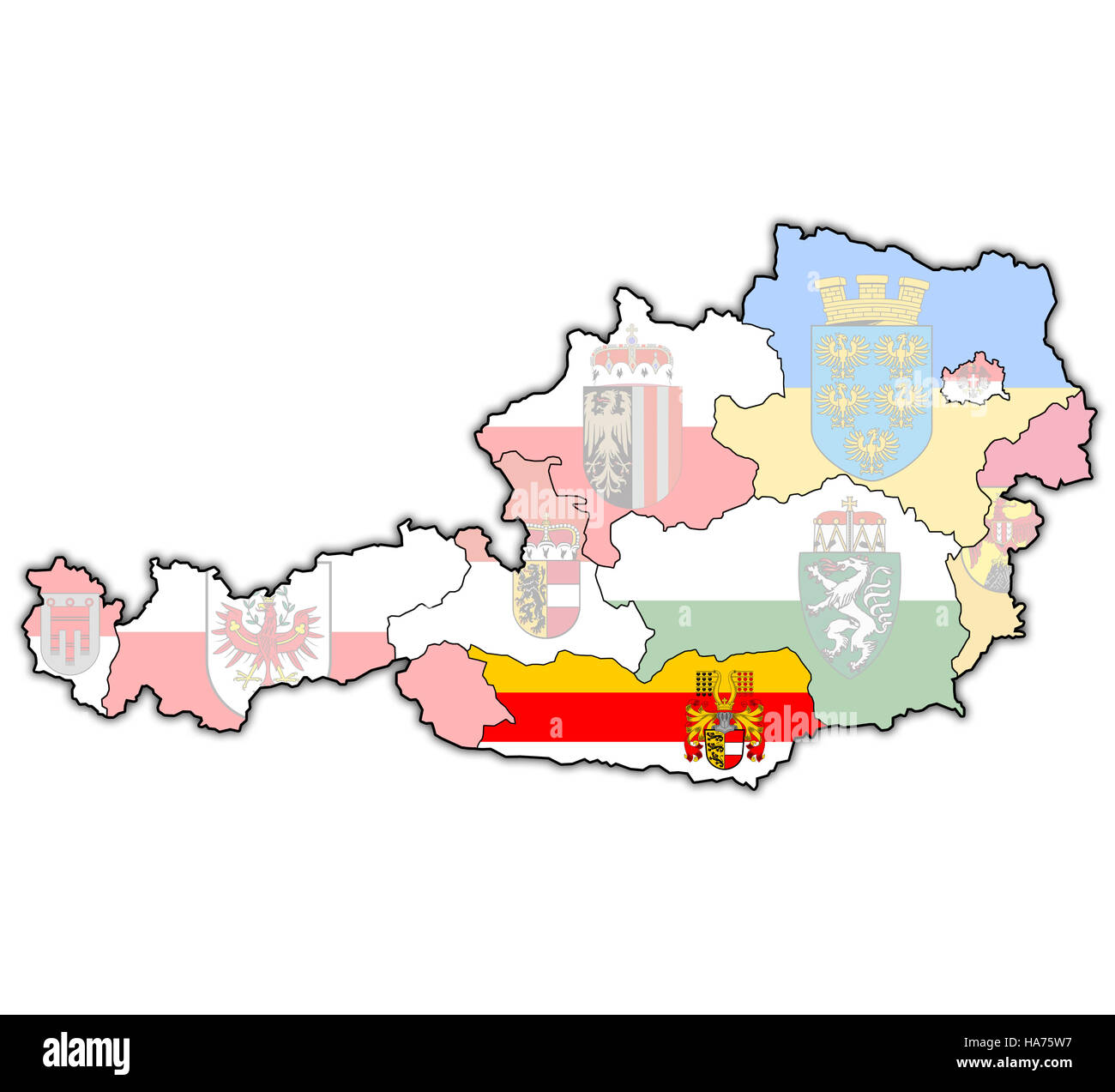 Carinthia flag on map of austria with administrative divisions Stock ...