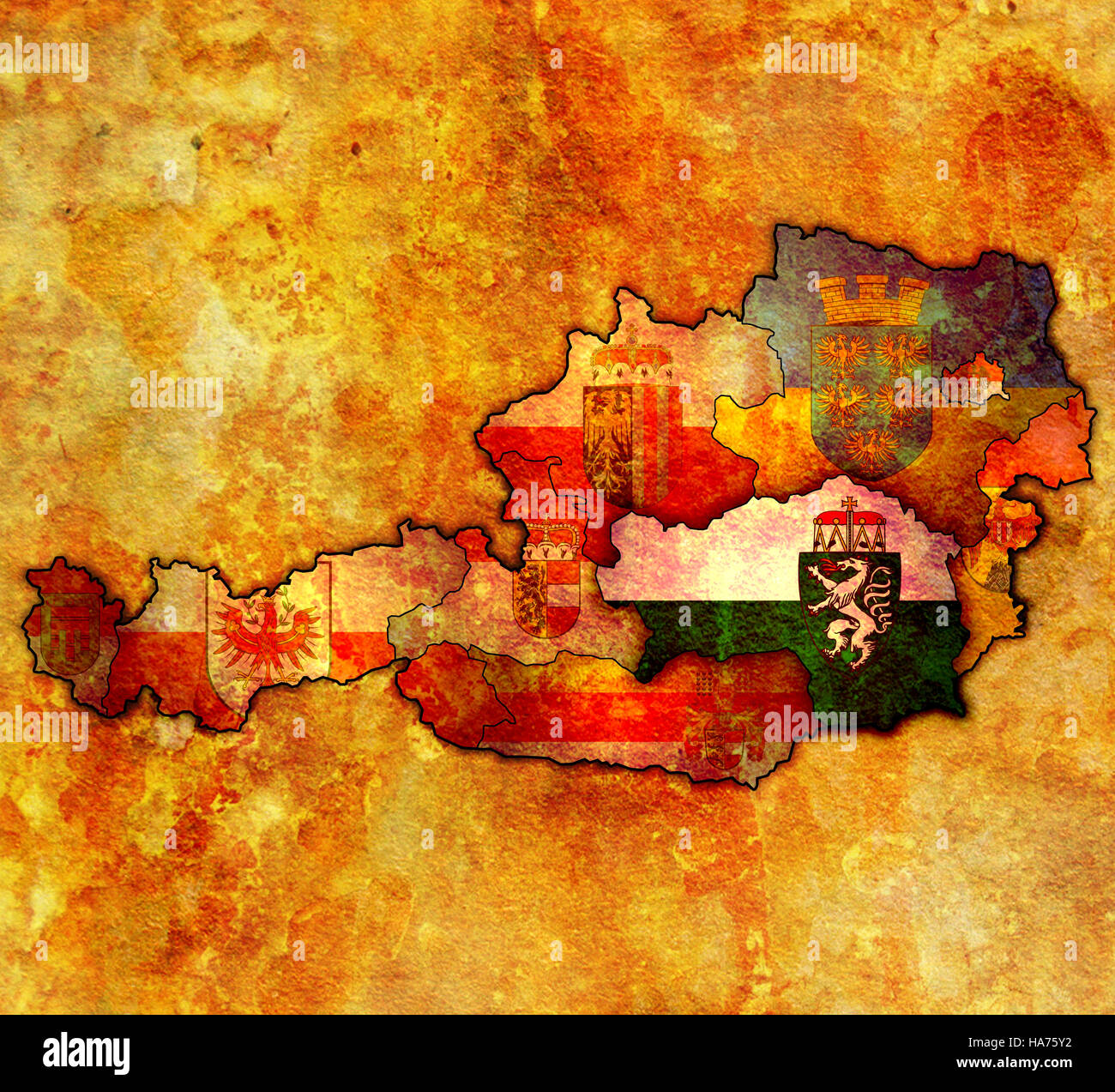 styria flag on map of austria with administrative divisions Stock Photo ...