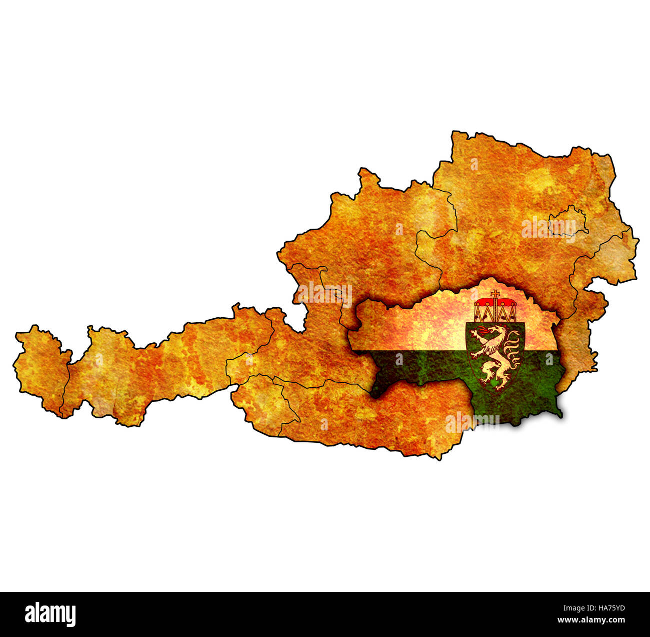 styria flag on map of austria with administrative divisions Stock Photo ...