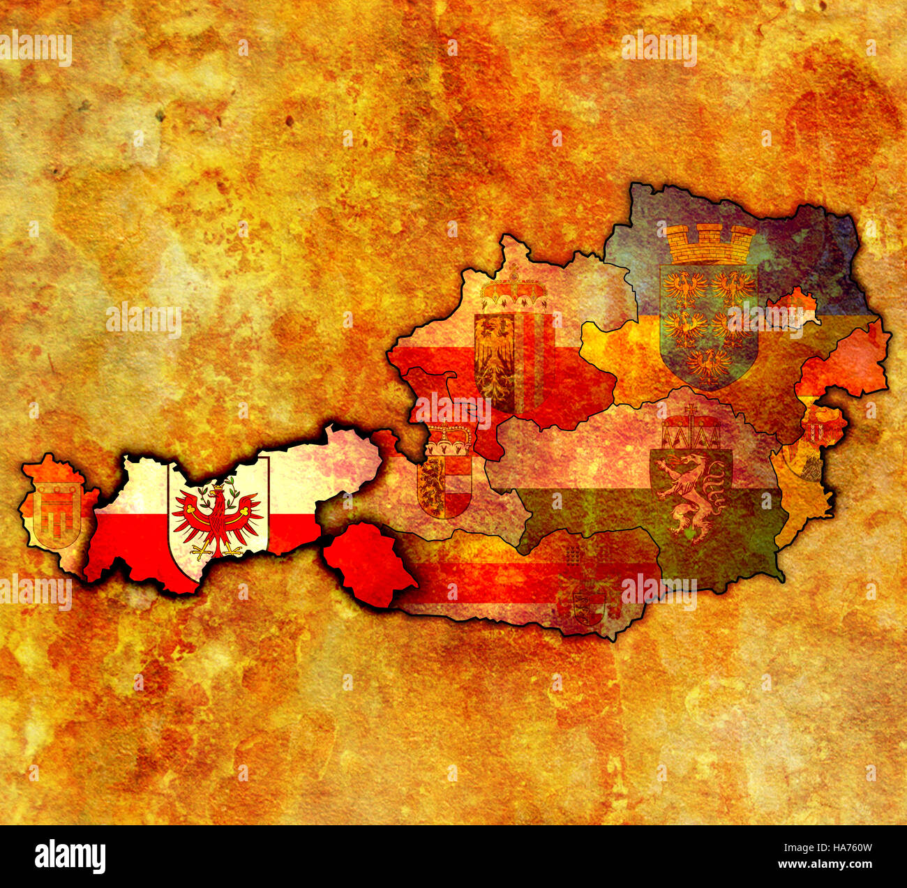 tirol flag on map of austria with administrative divisions Stock Photo ...