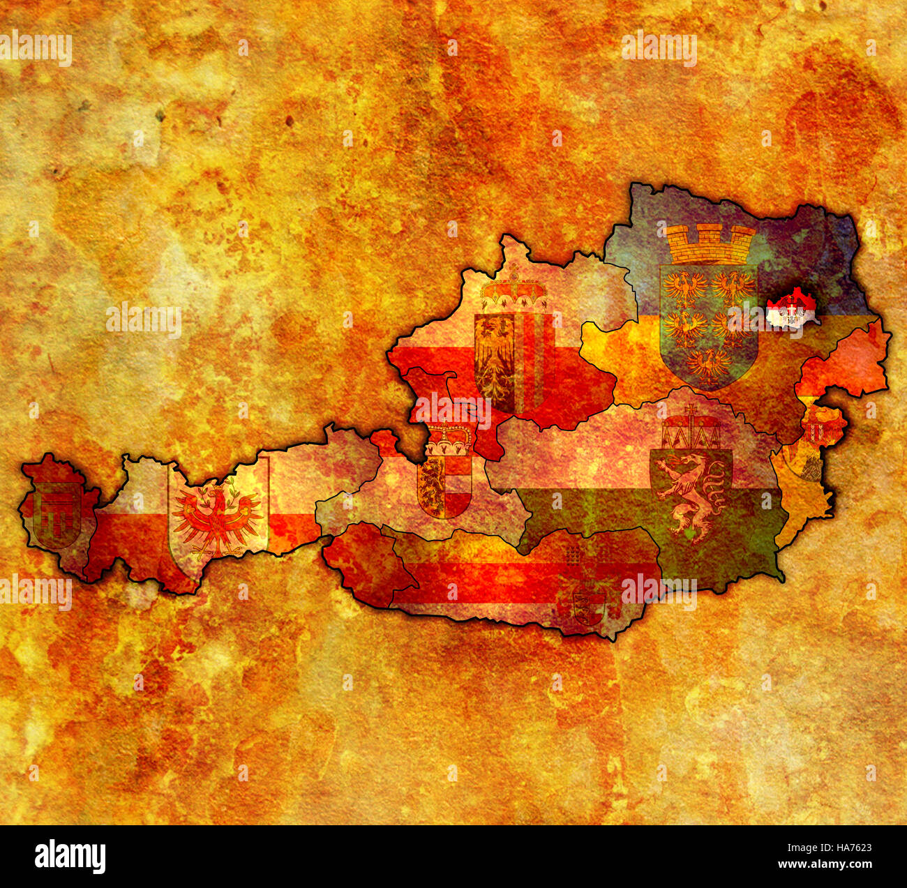 vienna flag on map of austria with administrative divisions Stock Photo ...