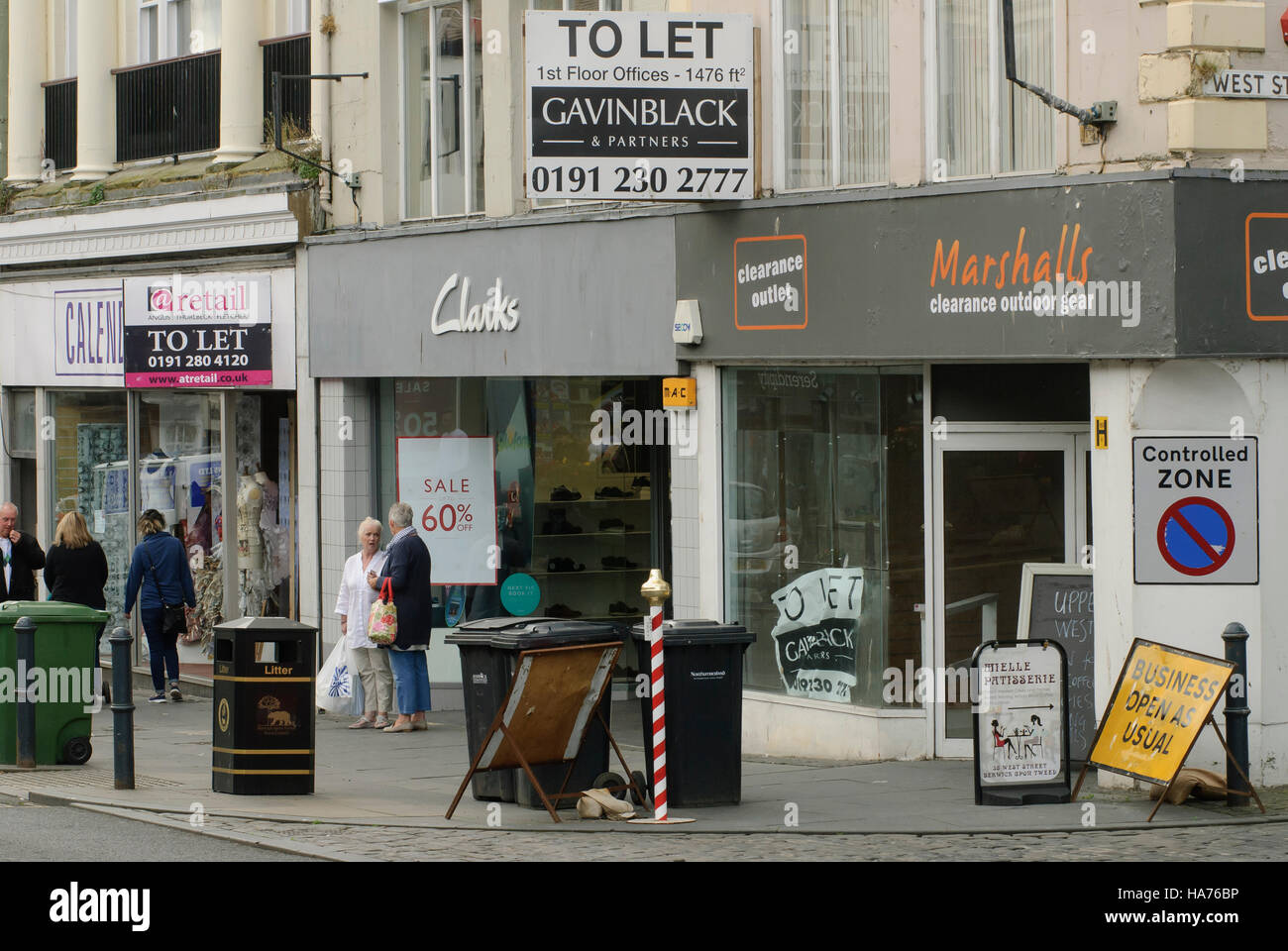 Run-down high street in a northern town, Berwick-upon-Tweed ...