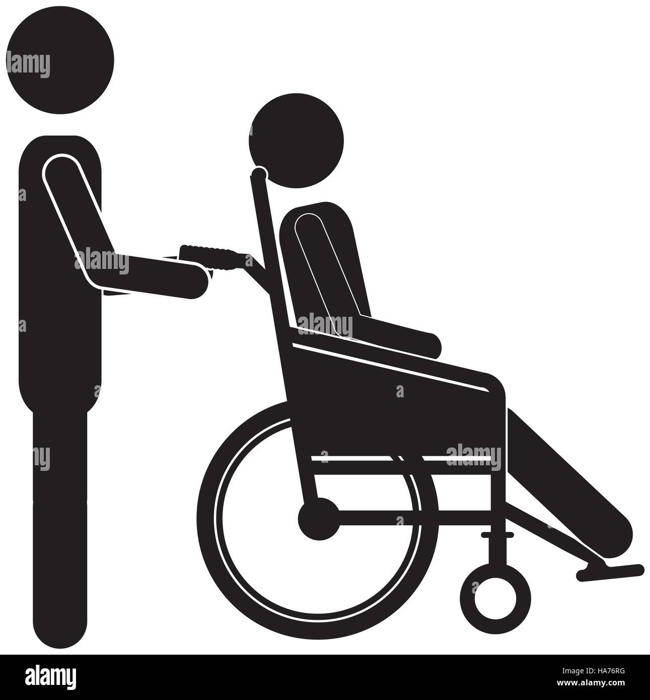 silhouette person helping another push a reclining wheelchair vector ...
