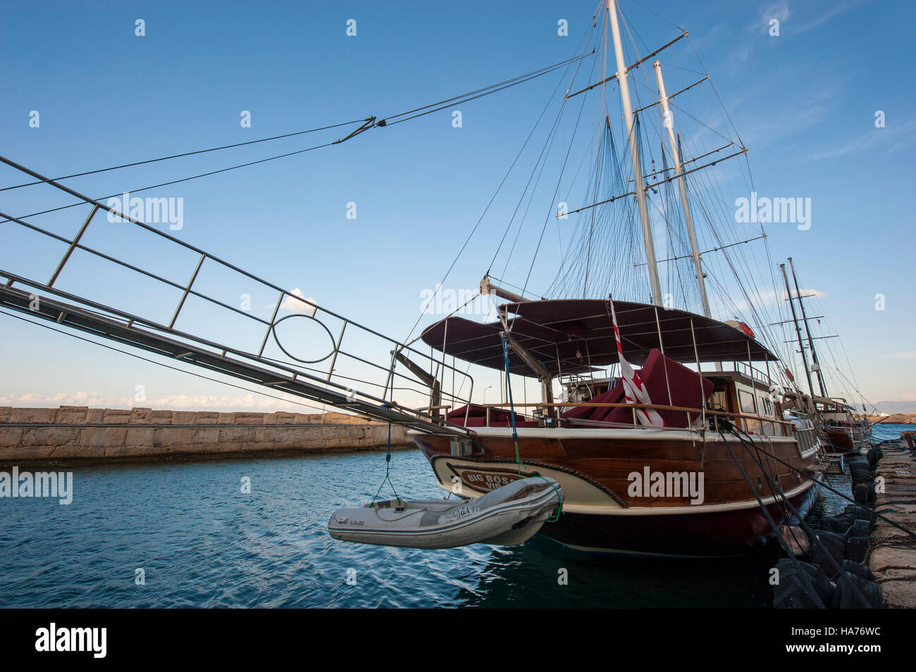 Sailing boat in the port of Kyrenia (Turkish: Girne), Northern Cyprus ...