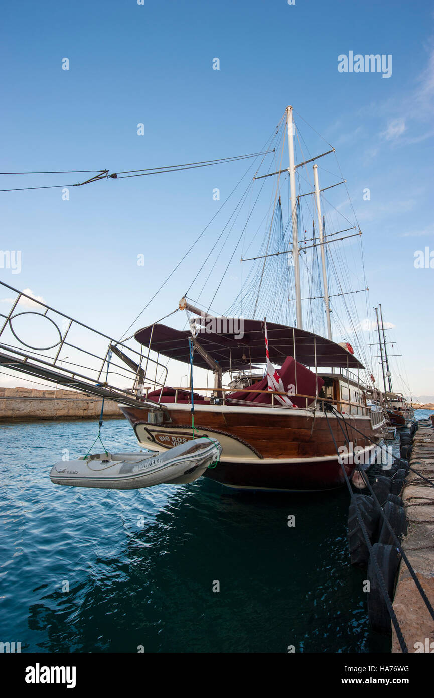 Sailing boat in the port of Kyrenia (Turkish: Girne), Northern Cyprus ...