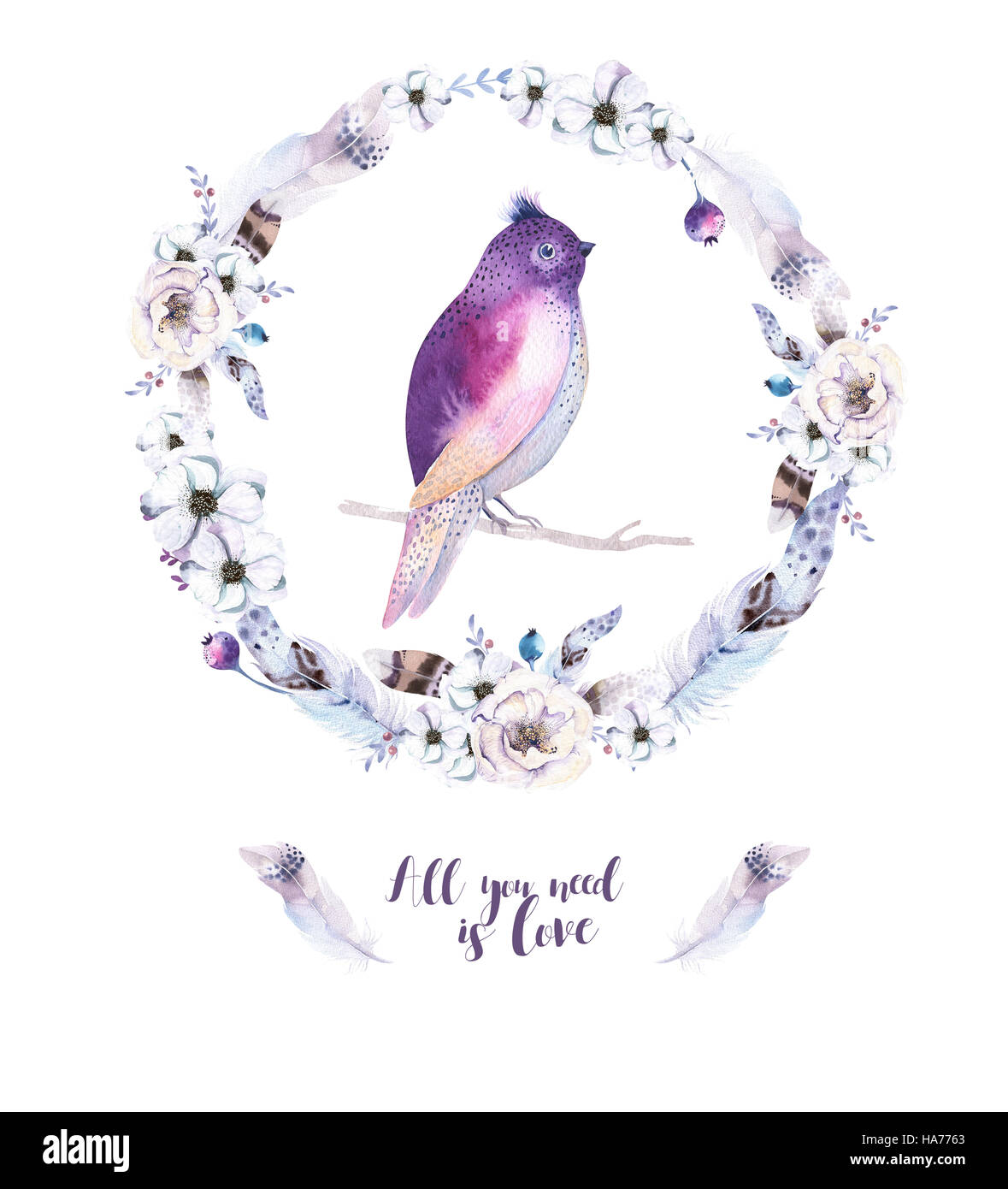 Watercolor floral flower wreath. Watercolour natural frame: lea Stock ...