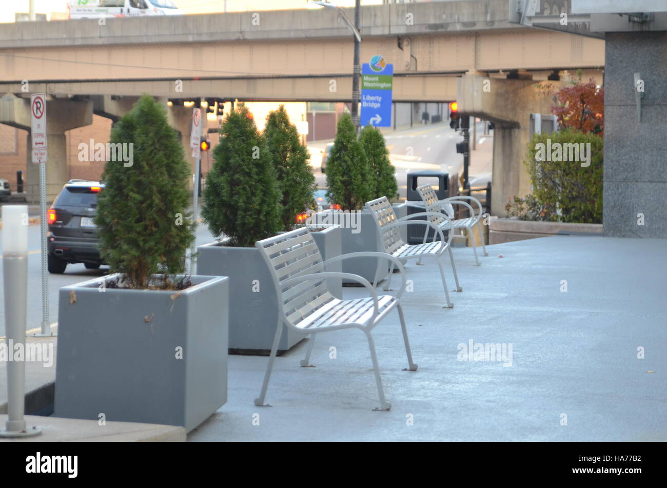 Benches outside the county building on Forbes Avenue Pittsburgh. Nov ...
