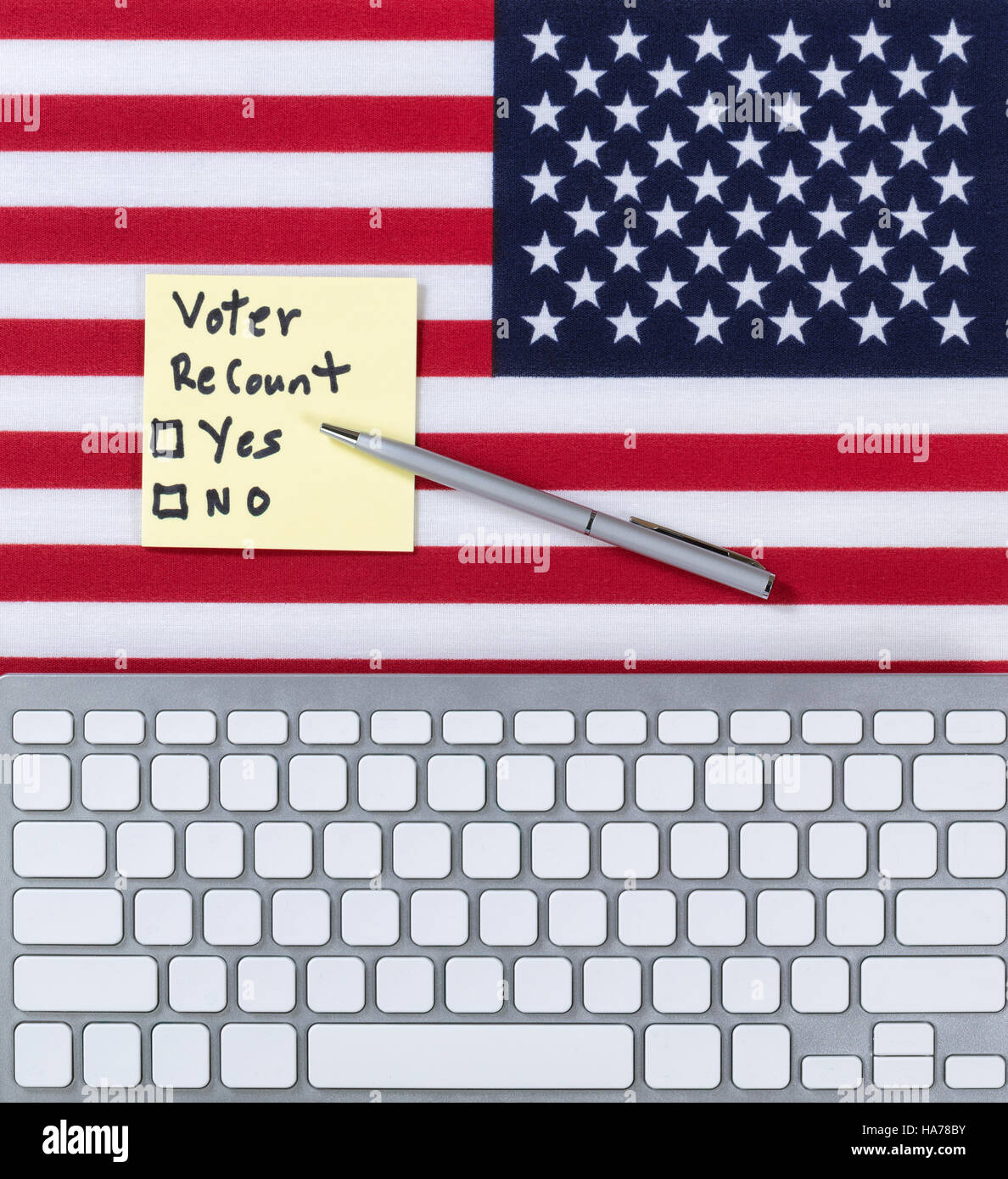 Keyboard with USA Flag and decision paper to do a recount on the ...