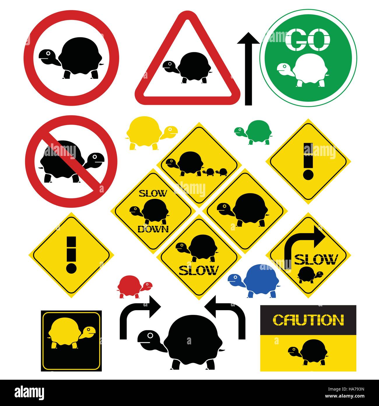 The two-dimensional sign turtle symbolizes the slow movement, a set of ...