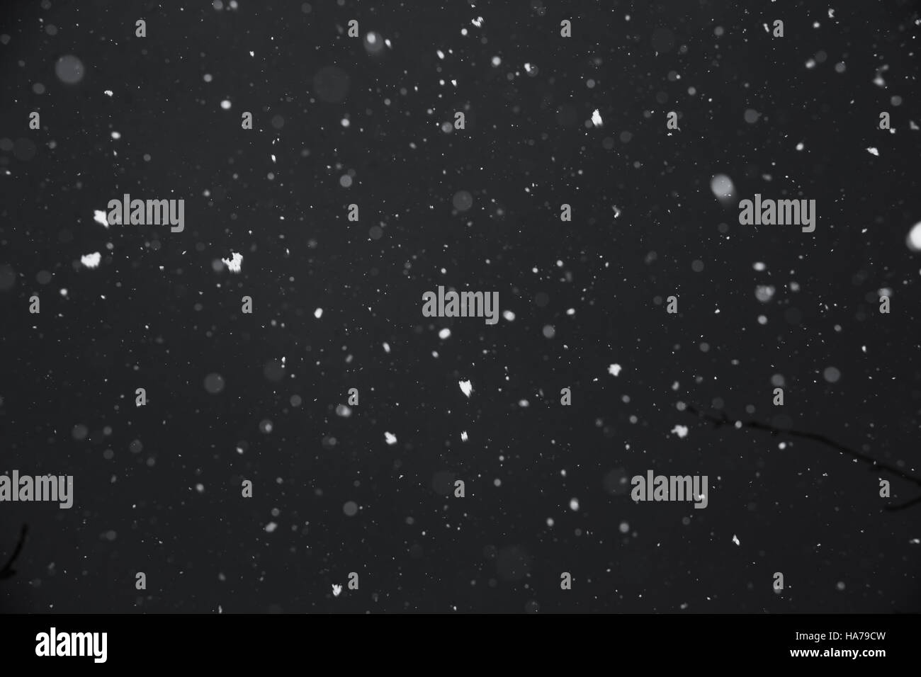 Falling snow on black background Stock Photo - Alamy