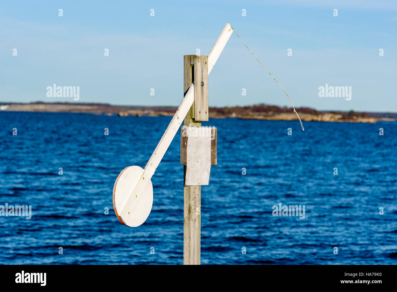 Wooden marine semaphore for calling the attention of local ferry that ...