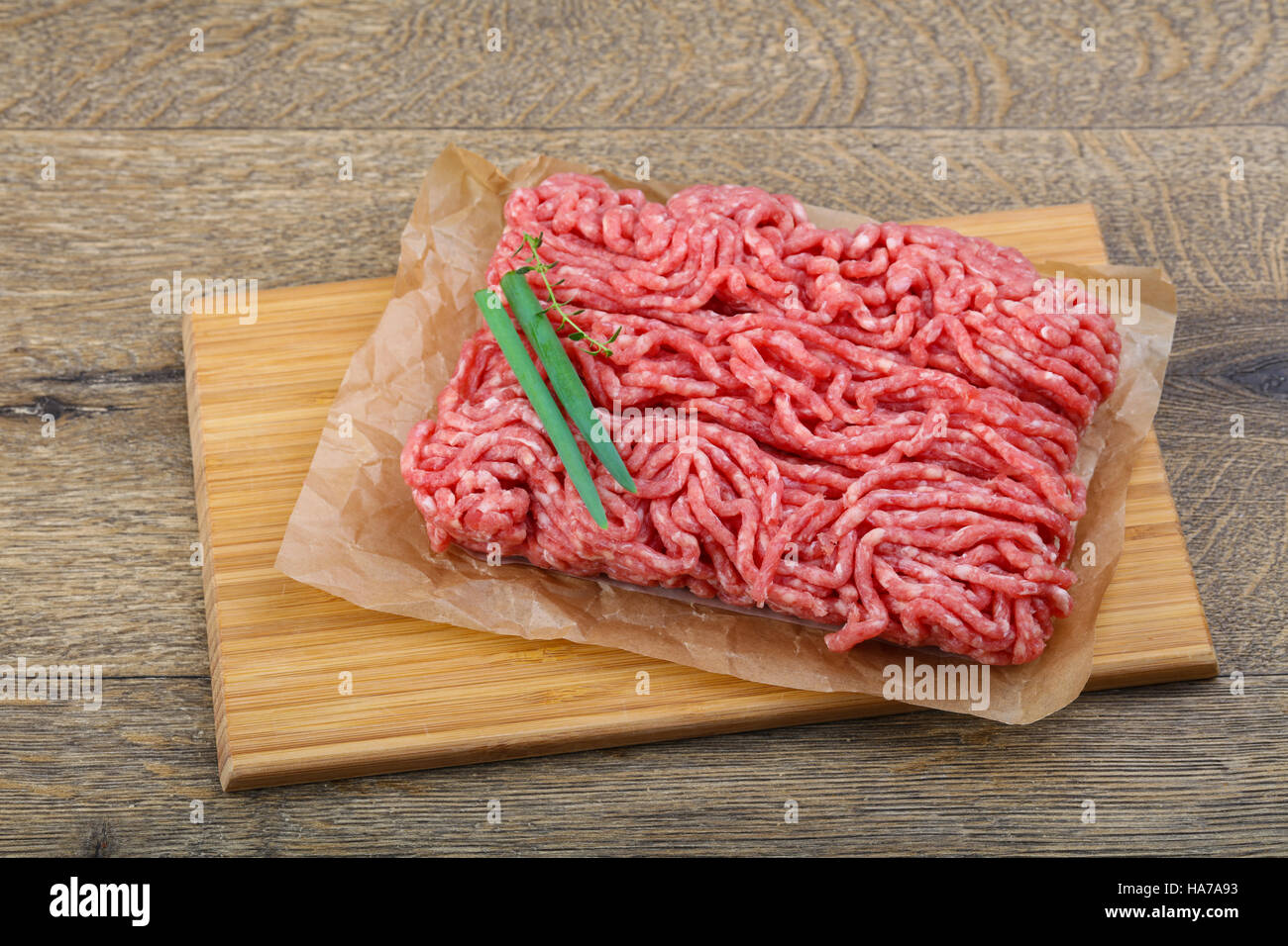 Raw Minced beef with onion ready for cooking Stock Photo - Alamy