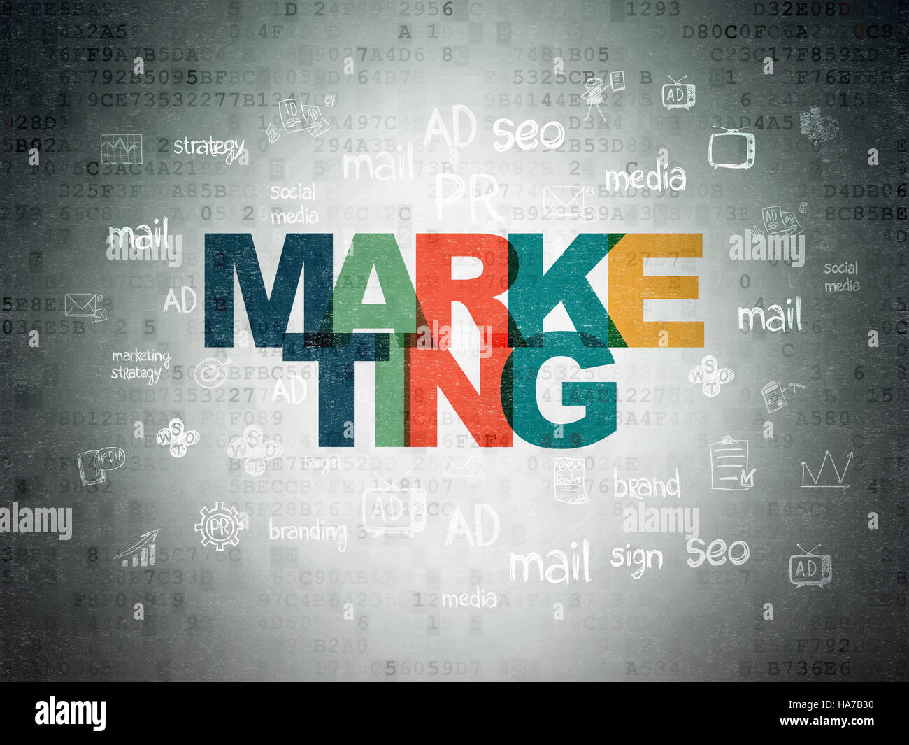 Advertising concept: Marketing on Digital Data Paper background Stock ...