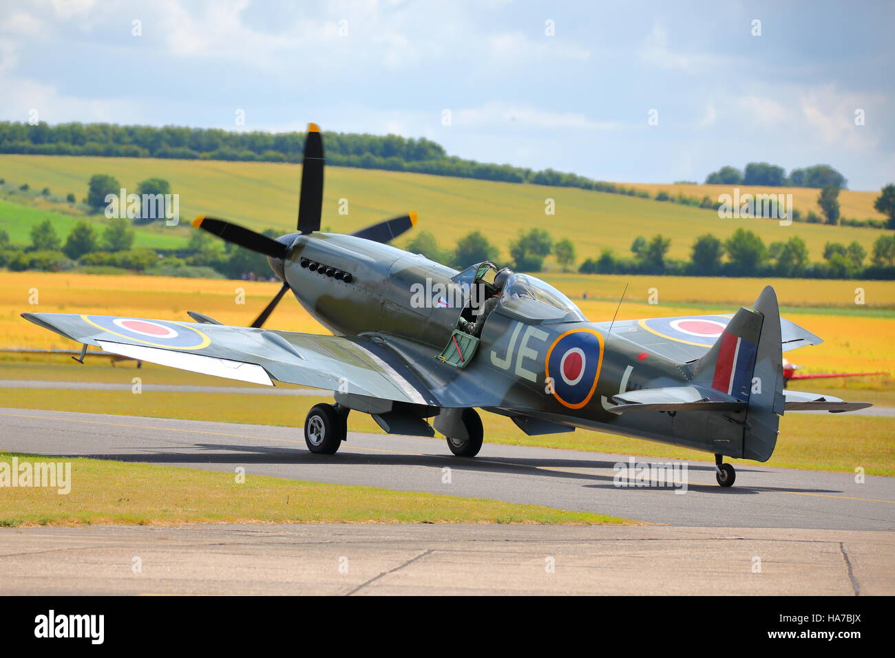 Supermarine Spitfire ready for take off at he Duxford Air Show 2015 ...