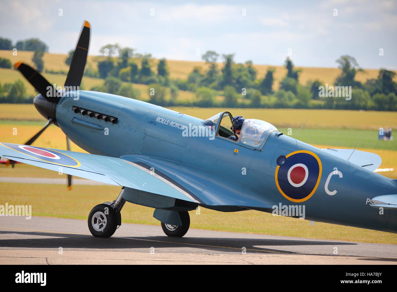 Supermarine Spitfire ready for take off at he Duxford Air Show 2015 ...