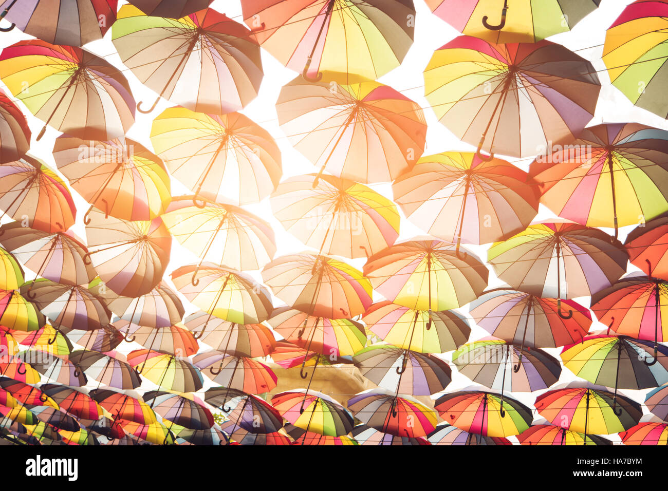 Lots of multi colored umbrellas Stock Photo - Alamy