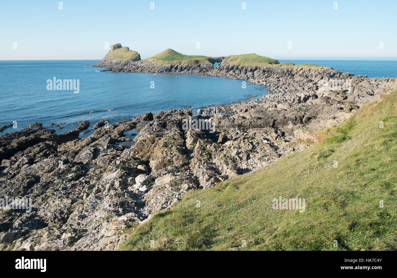 Geology,rocks at causeway over to Worms Head,Gower.Rhossilli,Bay,beach ...