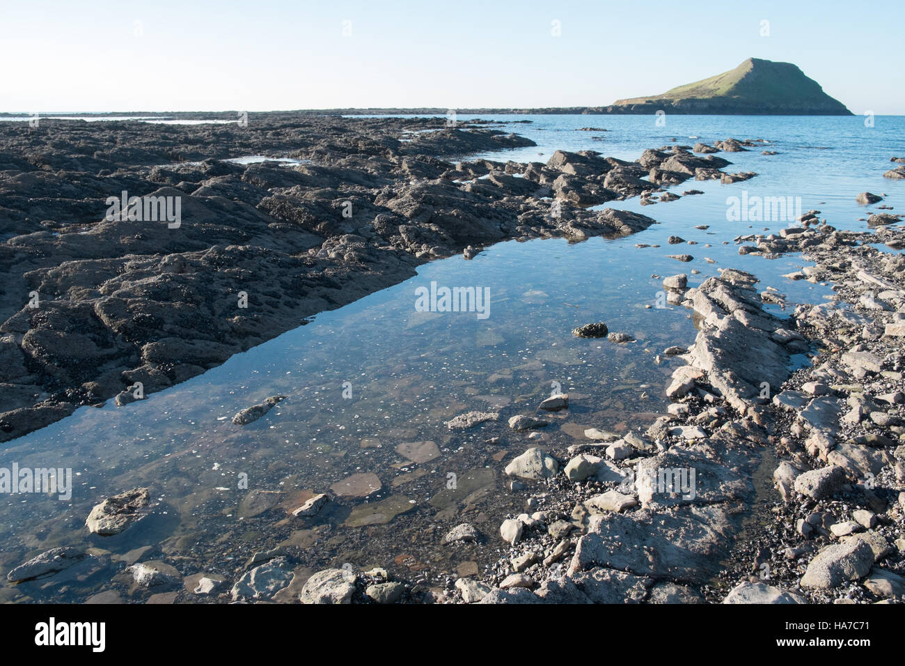 Geology,rocks at causeway over to Worms Head,Gower.Rhossilli,Bay,beach ...