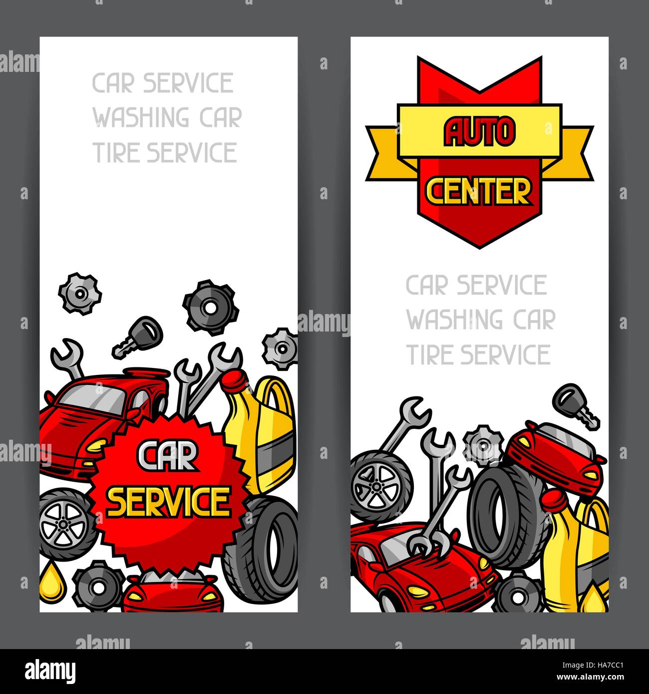 Car repair banners design with service objects and items Stock Vector ...