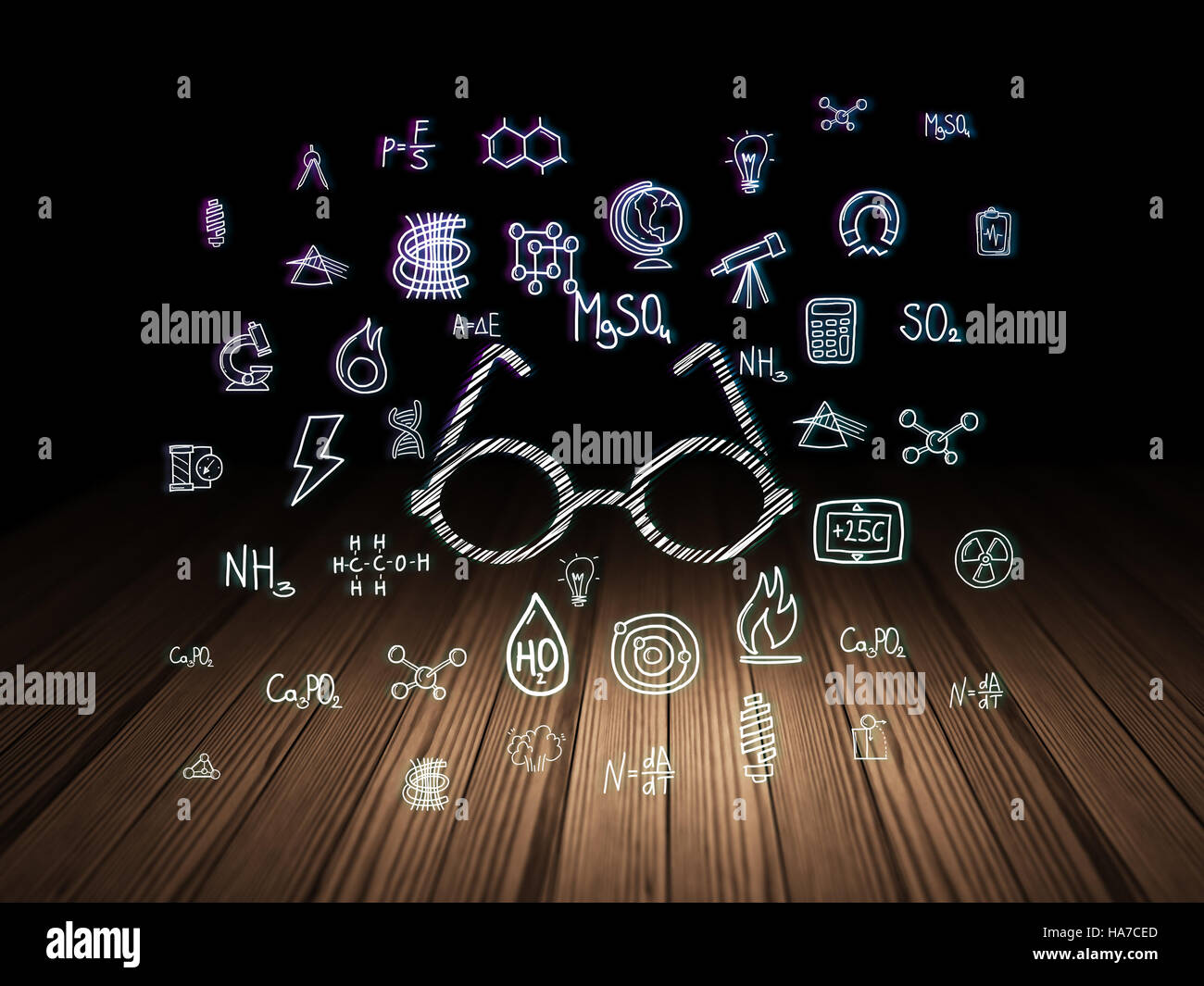 Science concept: Glasses in grunge dark room Stock Photo - Alamy