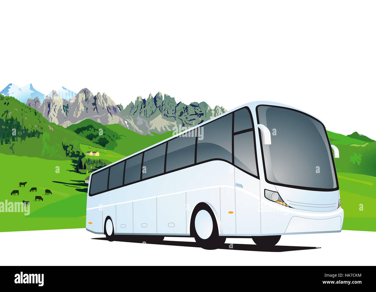 Bus travel in the mountains Stock Photo - Alamy