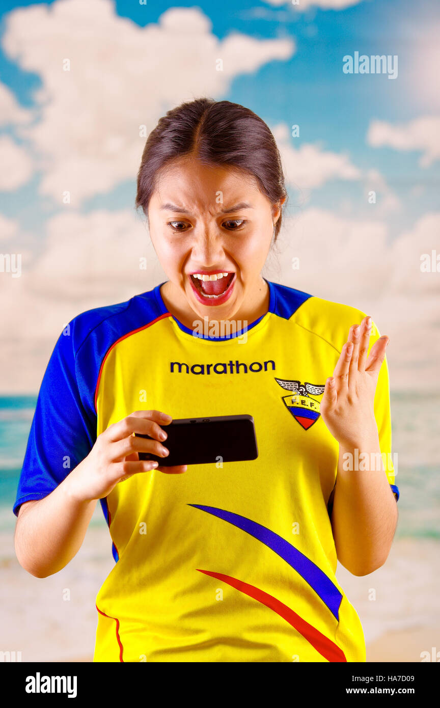 QUITO, ECUADOR -8 OCTOBER, 2016: Young ecuadorian woman wearing ...