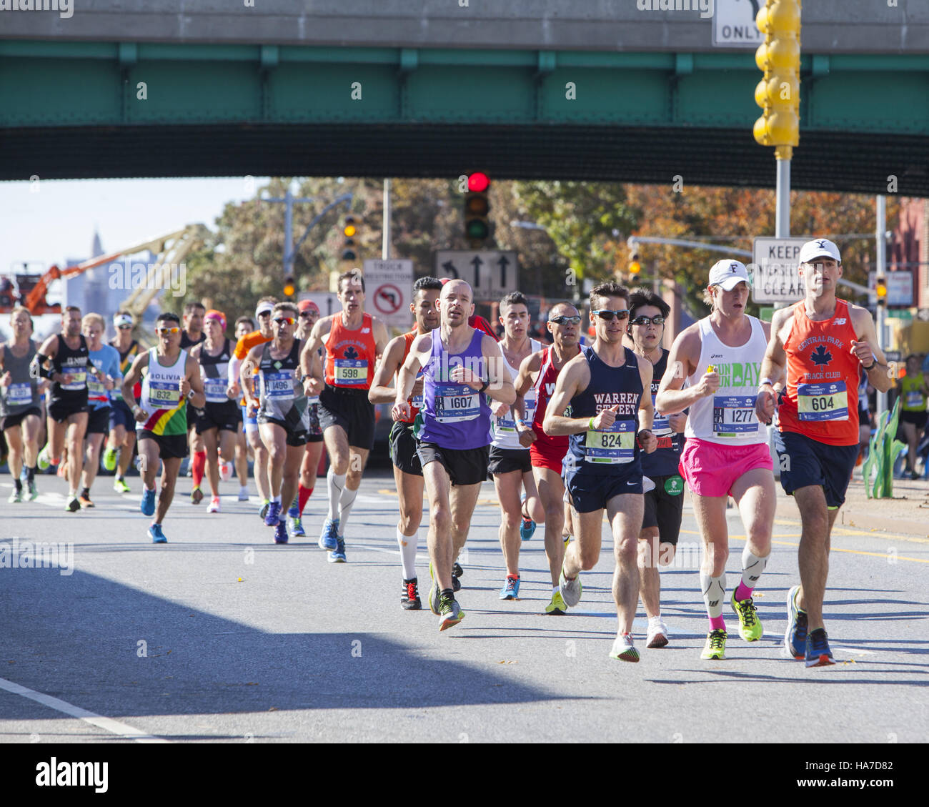 New York City Marathon runners on 4th Avenue in Brooklyn about 4 miles ...