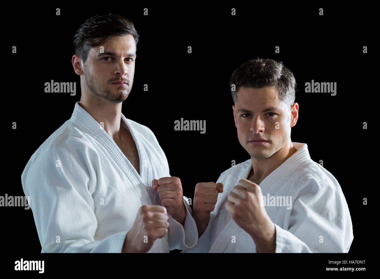 Two karate fighters performing karate stance Stock Photo - Alamy