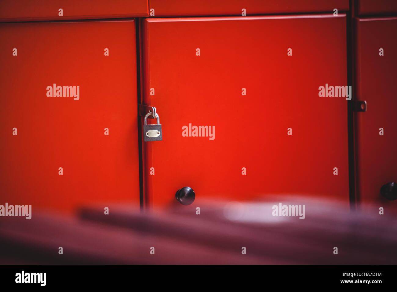 Close-up of red lockers Stock Photo - Alamy