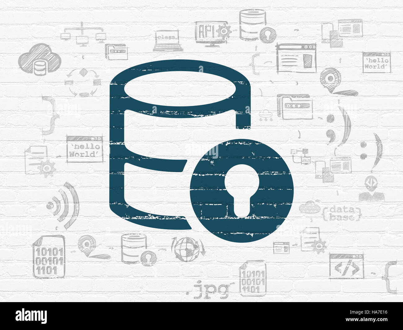 Software concept: Database With Lock on wall background Stock Photo - Alamy