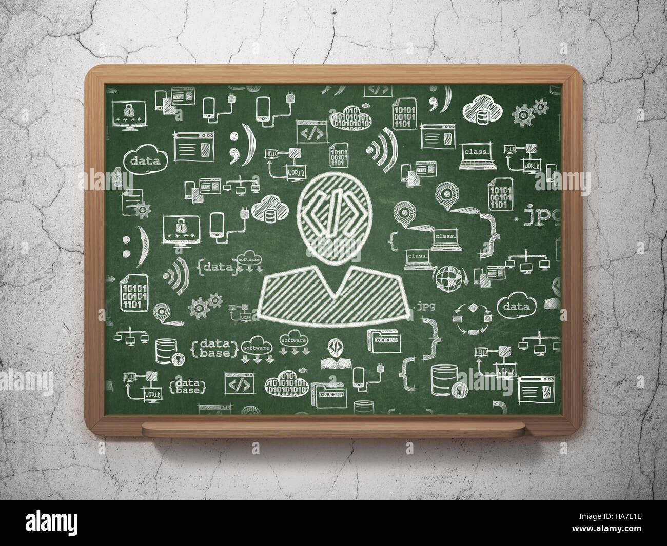 Database concept: Programmer on School board background Stock Photo - Alamy
