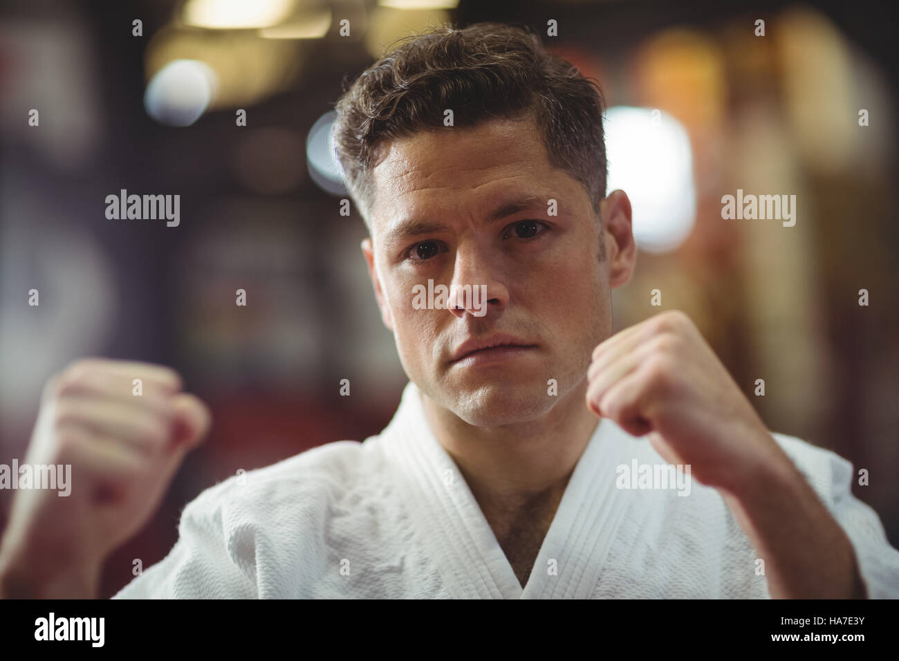 Karate player performing karate stance Stock Photo - Alamy