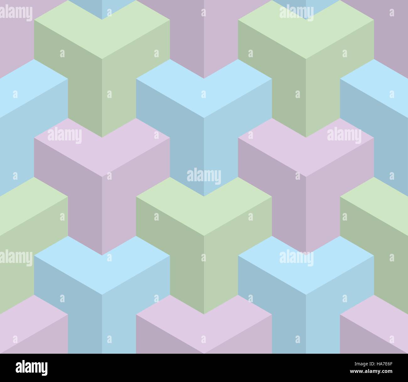 Isometric Seamless Pattern in pastel shades. 3D Optical Illusion Background Texture. Editable ...
