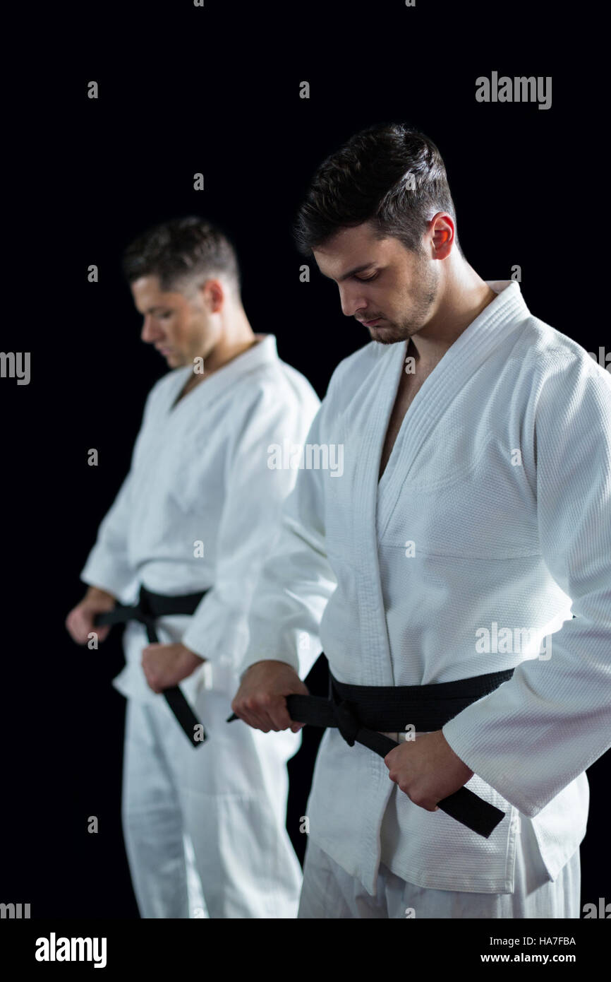 Two karate fighters performing karate stance Stock Photo - Alamy