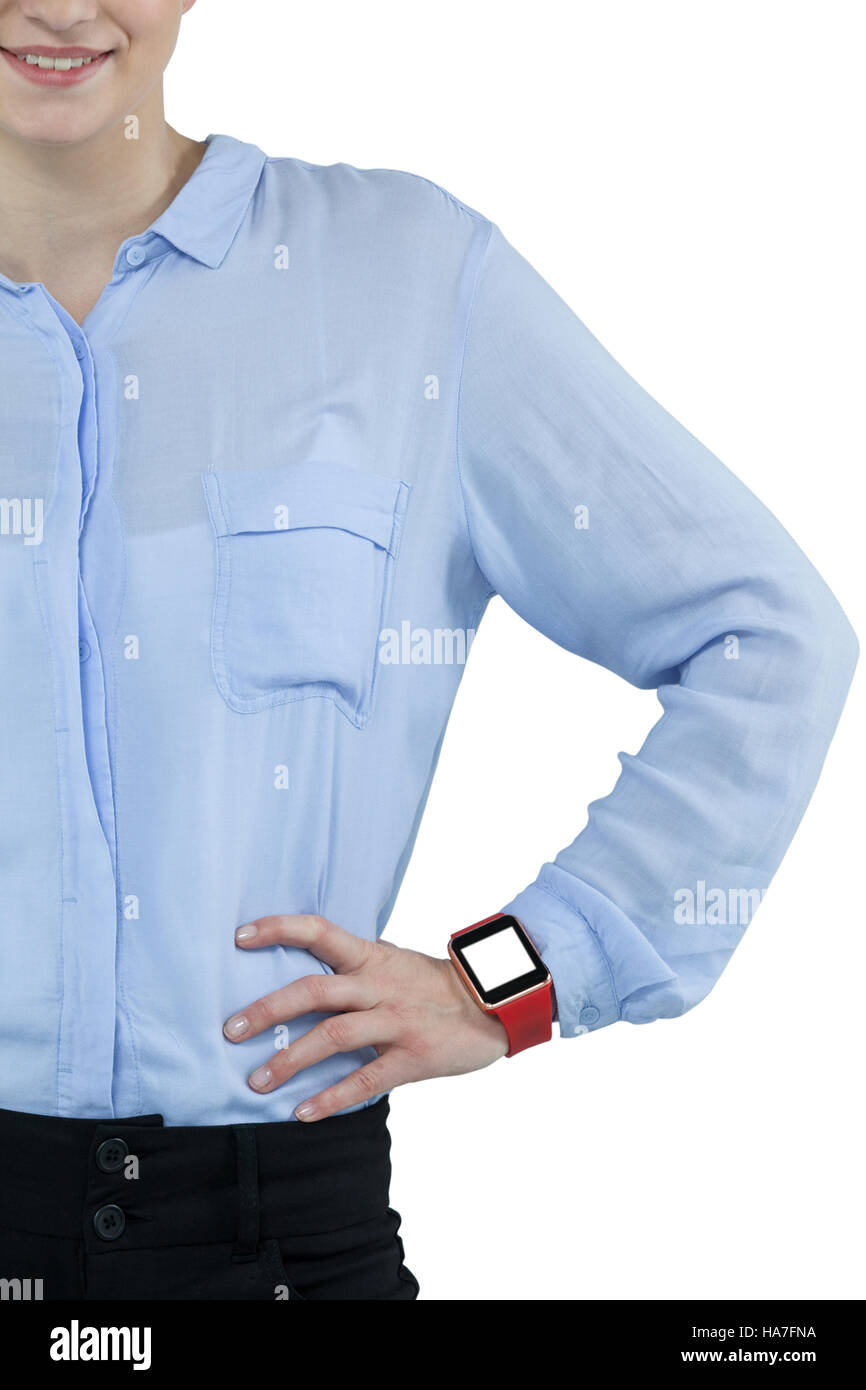 Businesswoman wearing smartwatch Stock Photo - Alamy