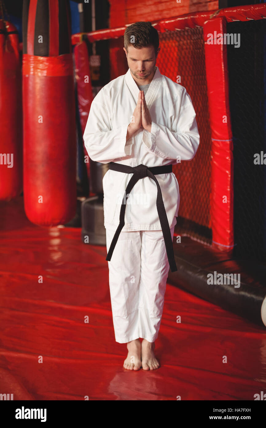Karate player performing karate stance Stock Photo - Alamy
