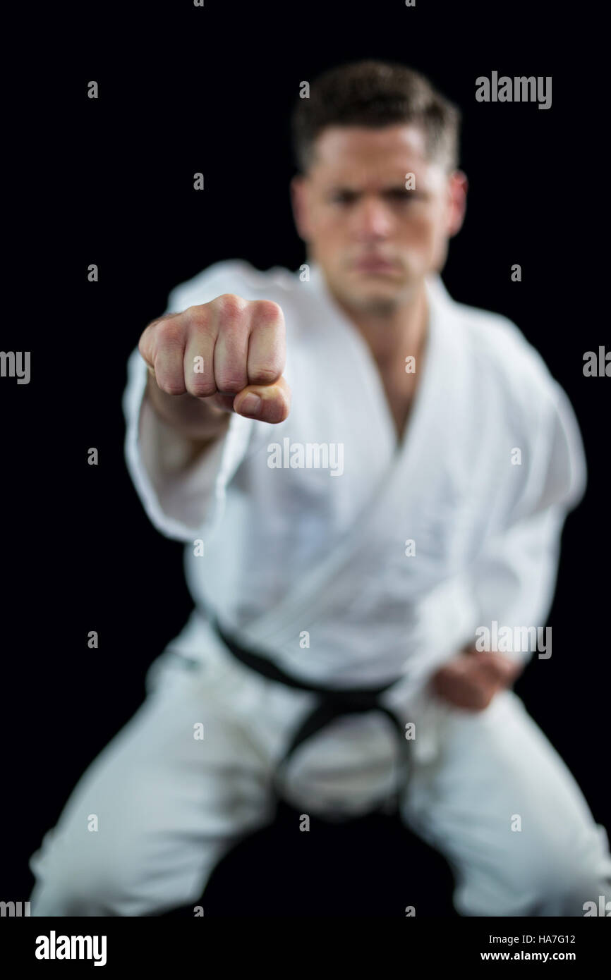 Karate player performing karate stance Stock Photo - Alamy