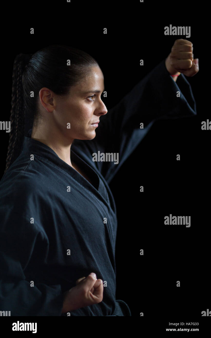 Female karate player performing karate stance Stock Photo - Alamy
