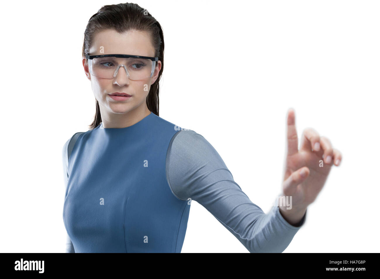 Beautiful woman using digital screen Stock Photo - Alamy