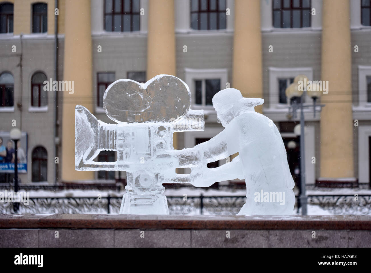 Ice sculpture videographer with a camera Stock Photo - Alamy