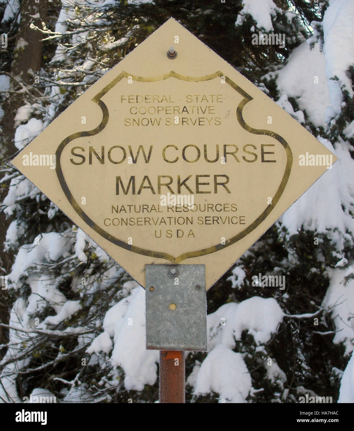 A snow course marker sign located in a U.S. national park, used for ...