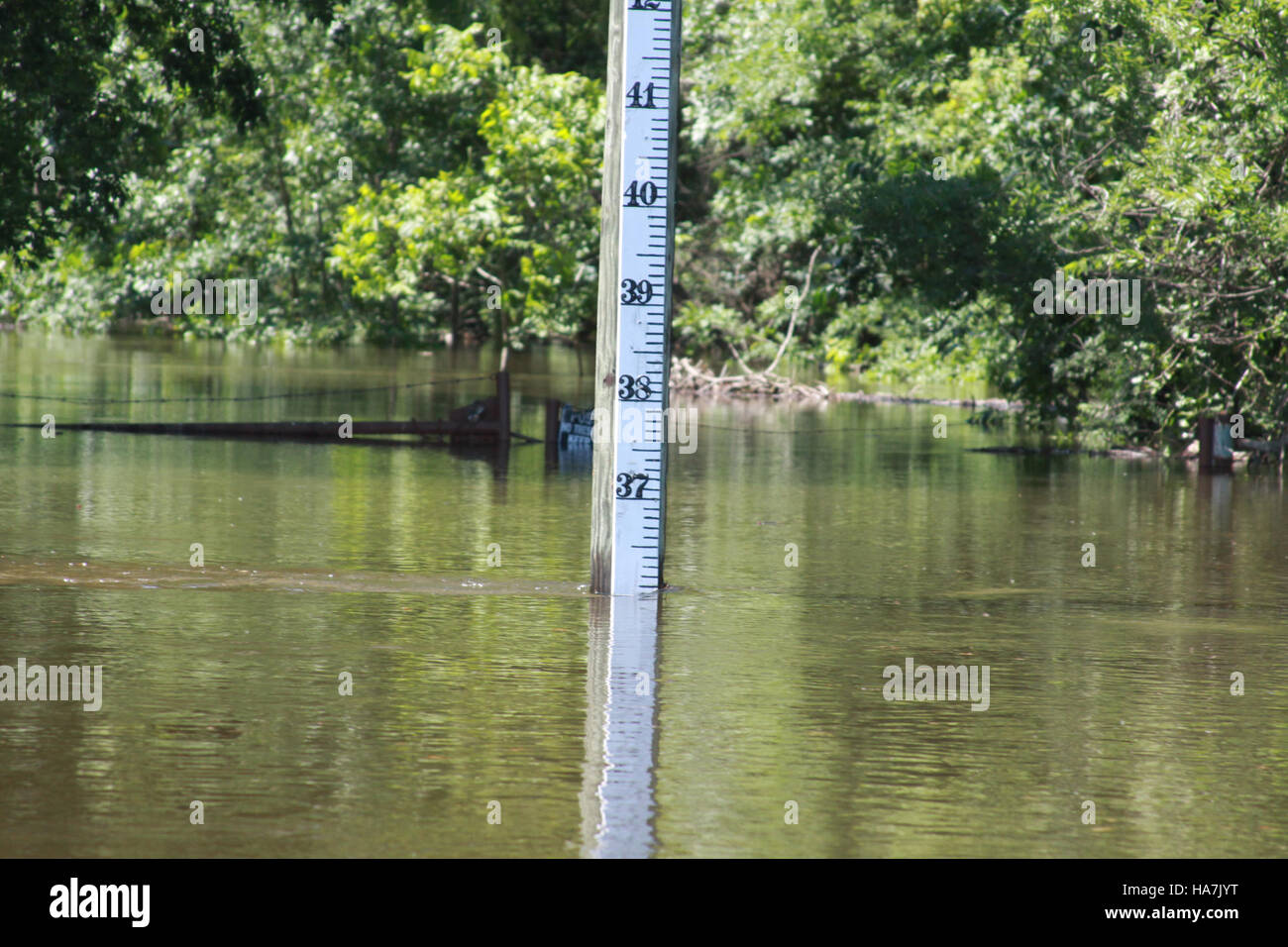 The Mississippi River flood gauge shows rising water levels ...