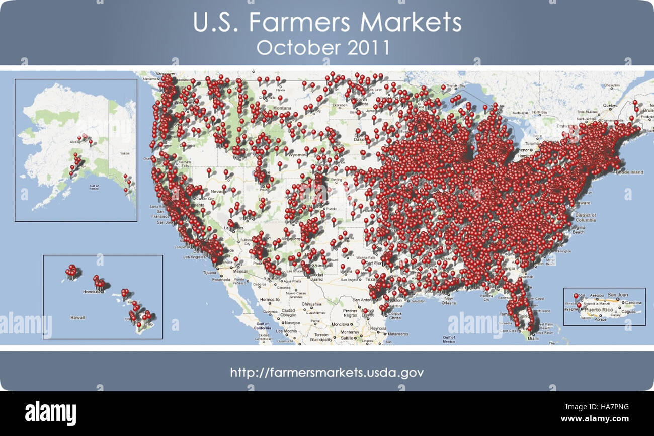 A map provided by the USDA, showing the locations of farmers' markets ...