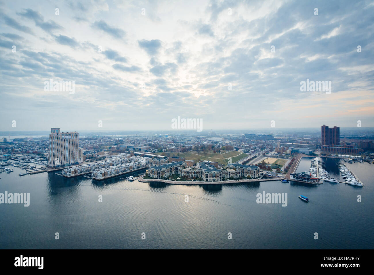 Aerial view of Federal Hill and the Inner Harbor of Baltimore, Maryland ...