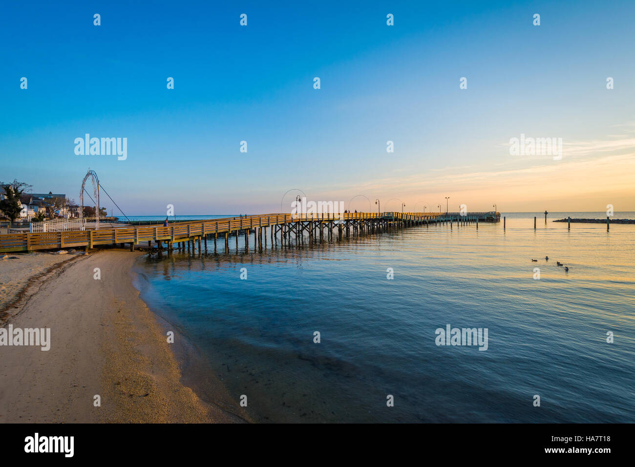 Fishing pier and the Chesapeake Bay at sunrise, in North Beach ...